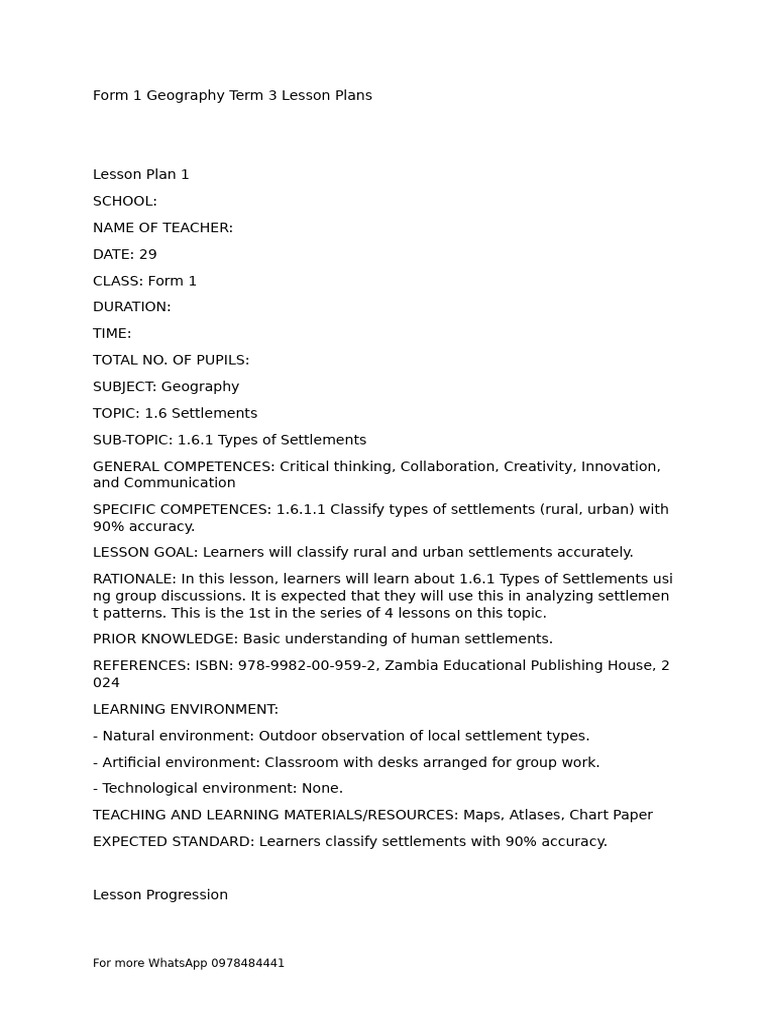 Types of Settlements in Geography | PDF | Lesson Plan | Educational ...