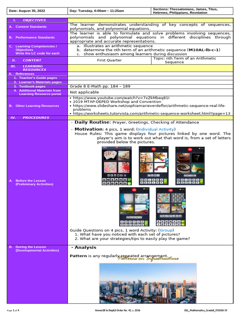 Cot On Arithmetic Sequence | PDF | Learning | Mathematics