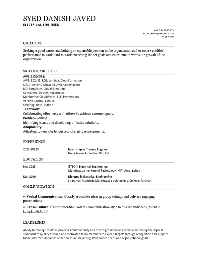 Syed Danish Resume | PDF