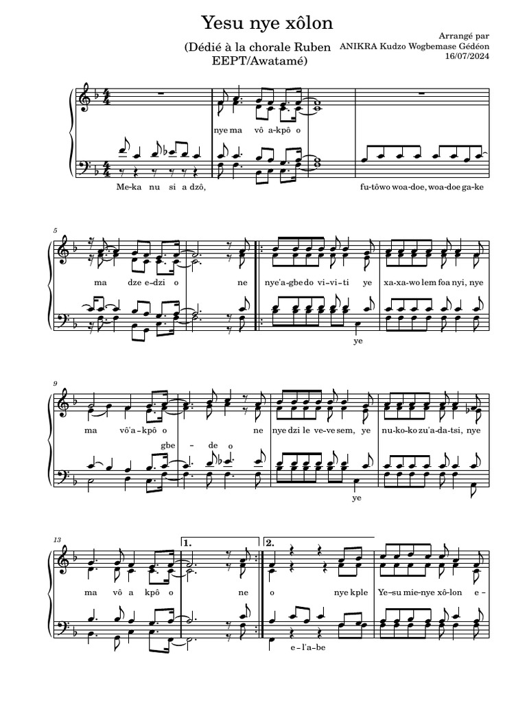 Yesu Nye Xôlon: Choral Arrangement | PDF