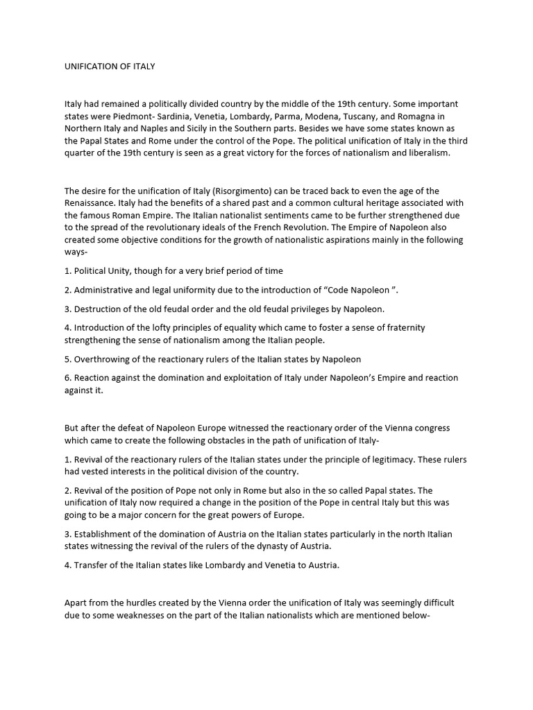 Classroom 2 Unification of Italy Notes | PDF | Italy | Kingdom Of Italy