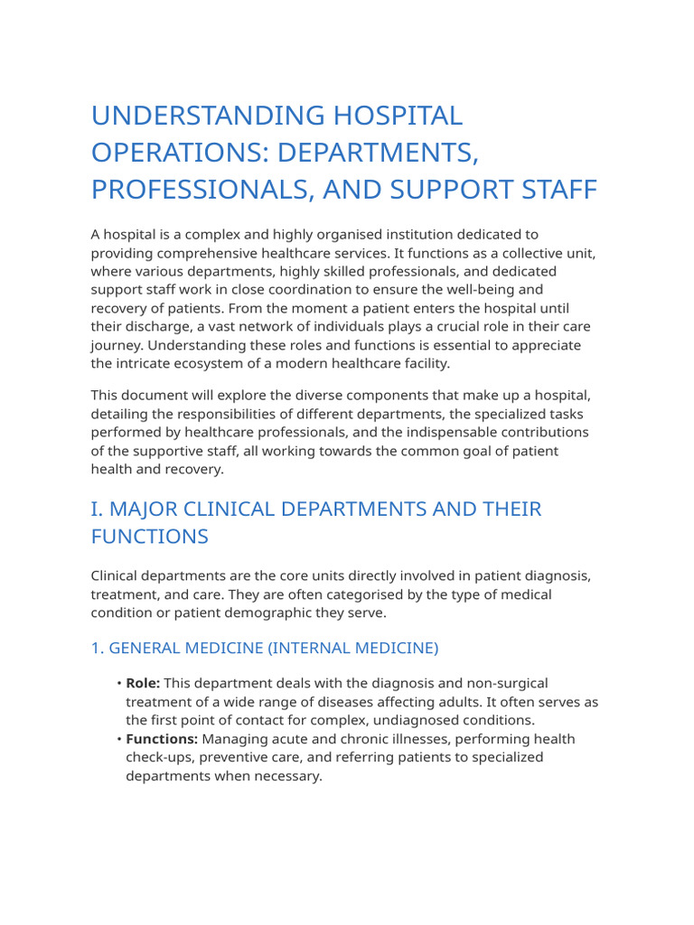 Hospital Operations and Roles Explained | PDF | Medical Imaging | Surgery