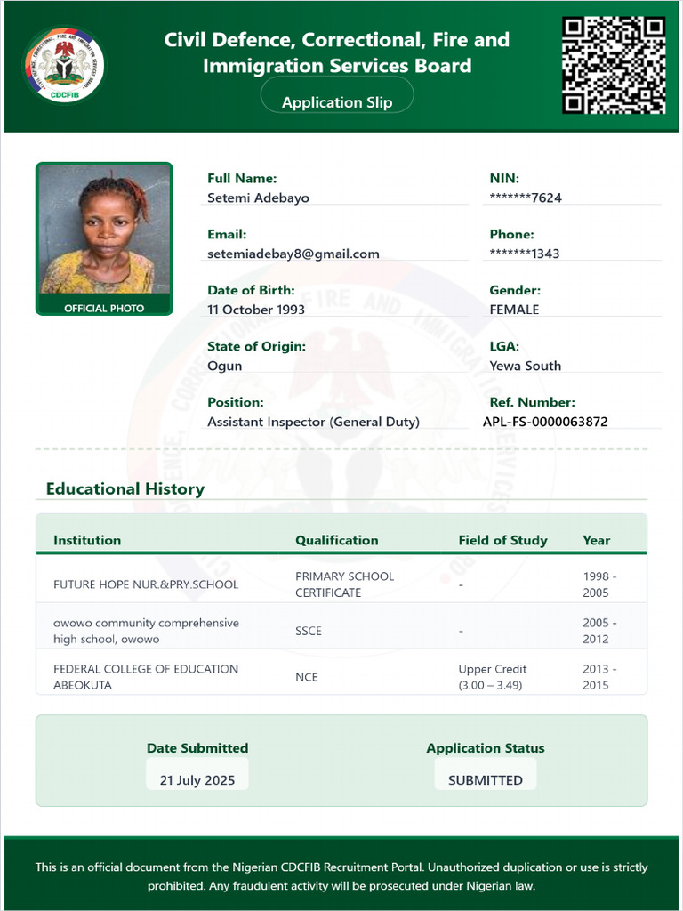Setemi - Adeola Adebayo - Application-Slip | PDF