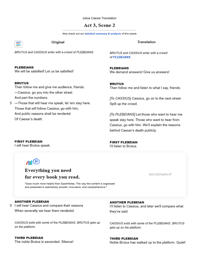 Julius Caesar Act 3, Scene 2 Translation - Shakescleare, by LitCharts ...