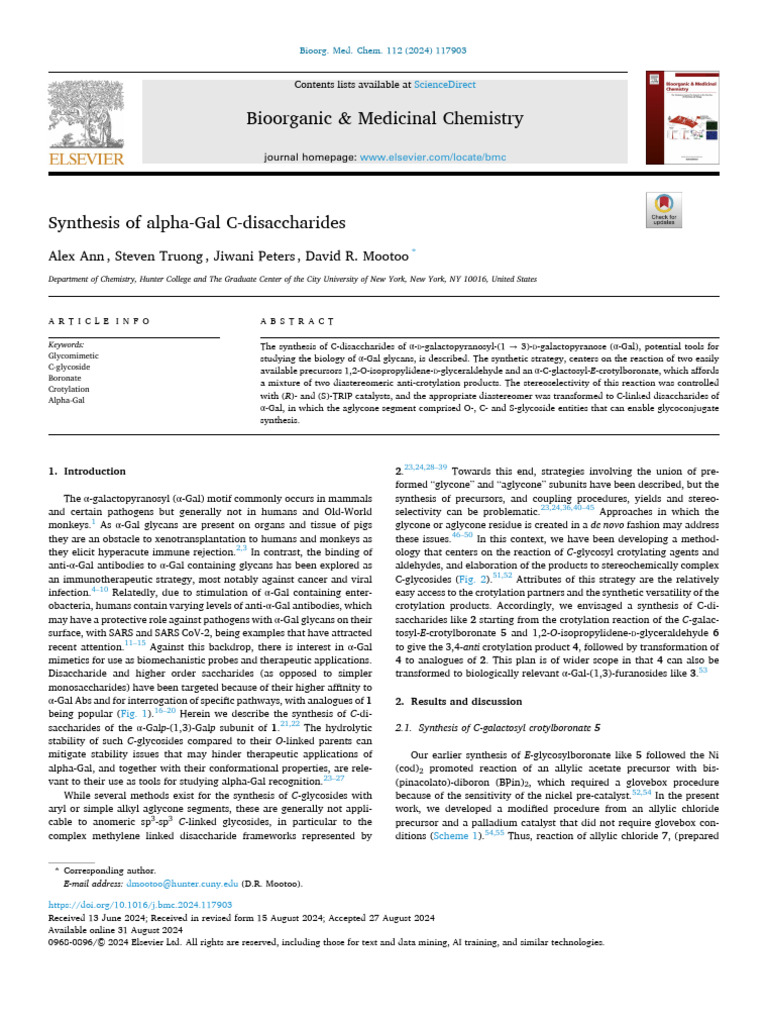 Synthesis of Alpha Gal C Disaccharides 2024 Bioorganic Medicinal ...