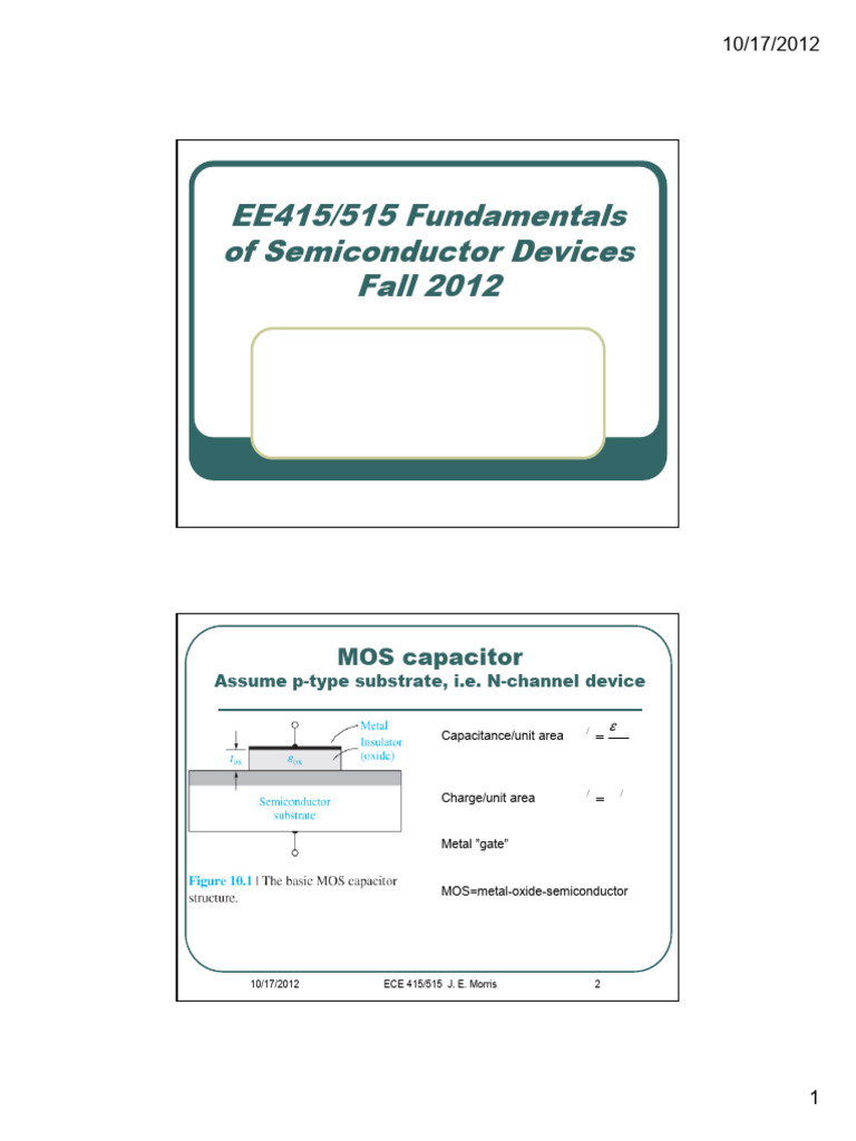 MOS Capacitor Fundamentals and Analysis | PDF | Field Effect Transistor ...