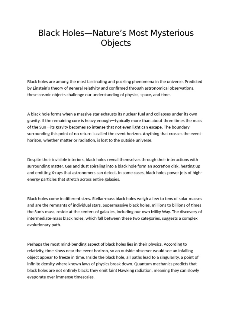 Black Holes-Nature's Most Mysterious Objects | PDF | Black Hole | Event ...