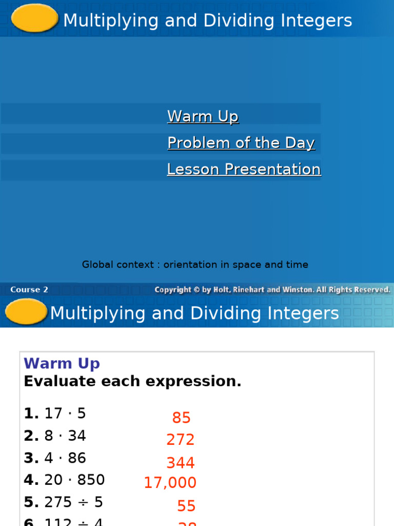 3-Multiply and Divide Intergers | PDF | Multiplication | Number Theory