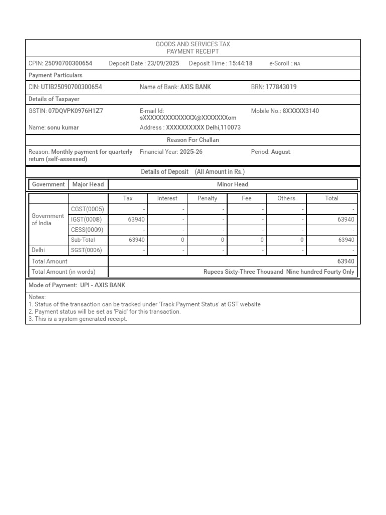 GST Challan Receipt | PDF