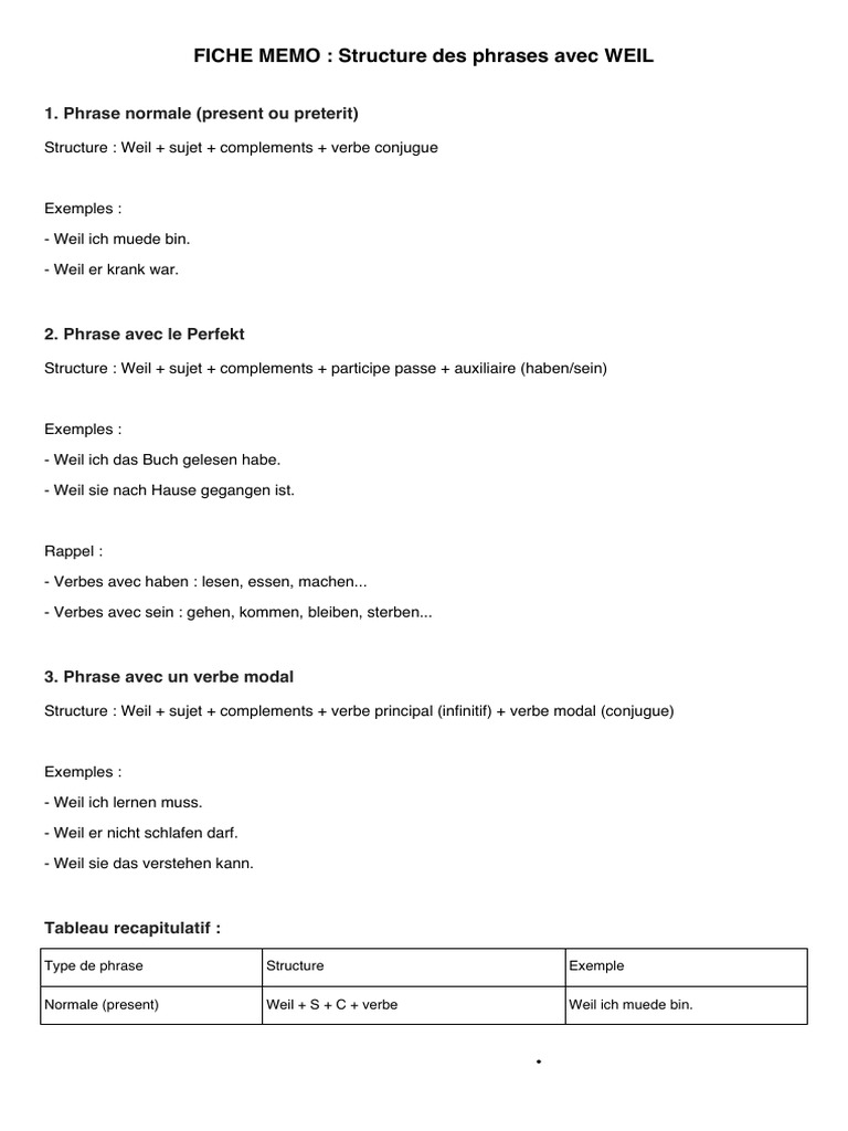 Structure des phrases avec WEIL | PDF