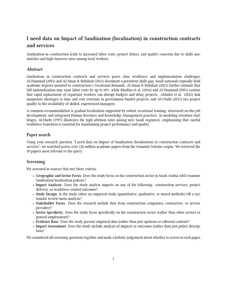 Elicit - Impact of Saudization On Construction Contracts - Report | PDF ...