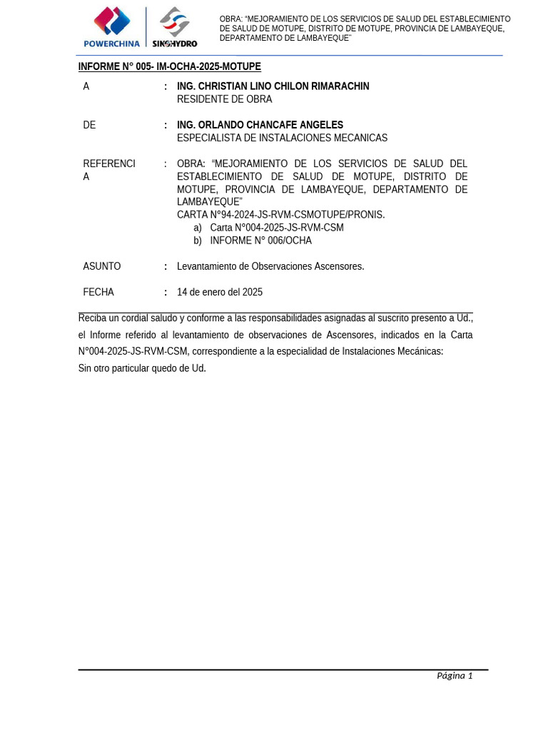 Informe #005 Levantamiento de Observaciones de Ascensores | PDF | Ascensor