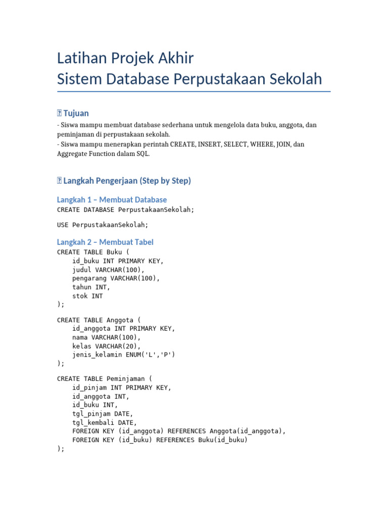 Database Perpustakaan Sekolah SQL | PDF