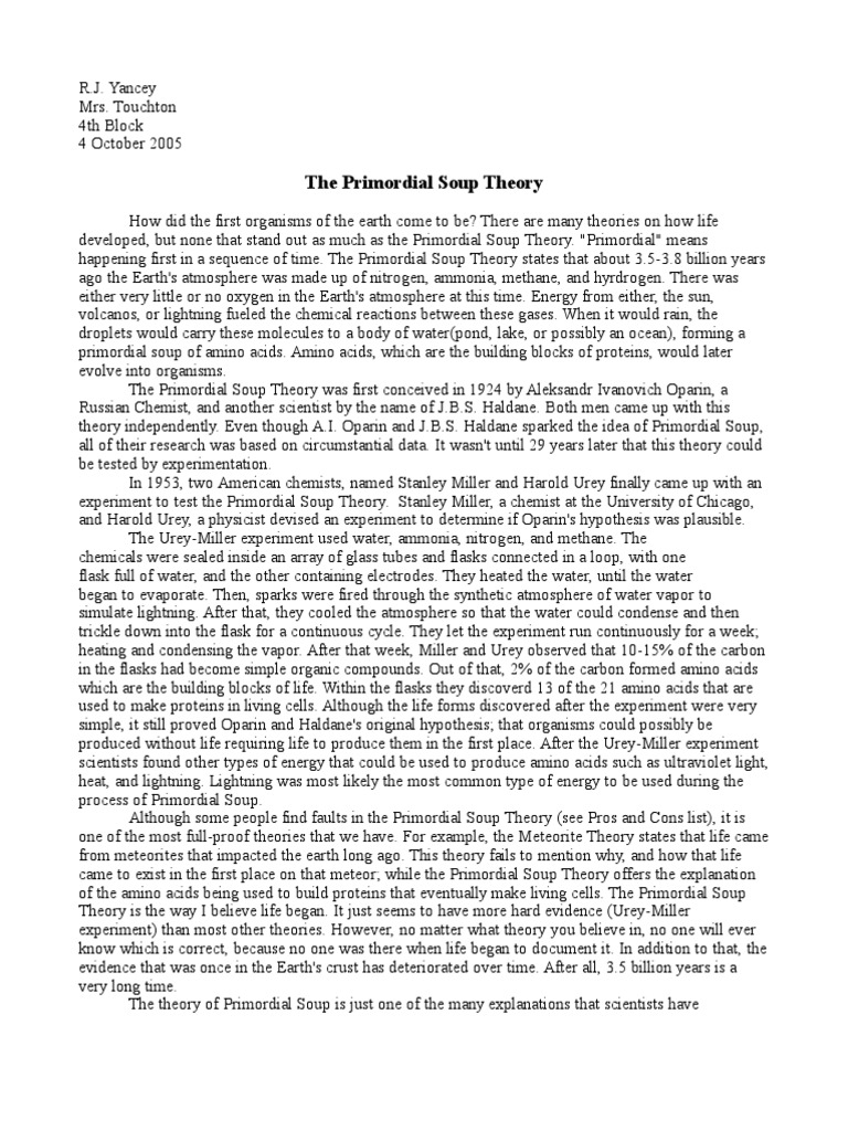 Primordial Soup Theory Abiogenesis Chemistry