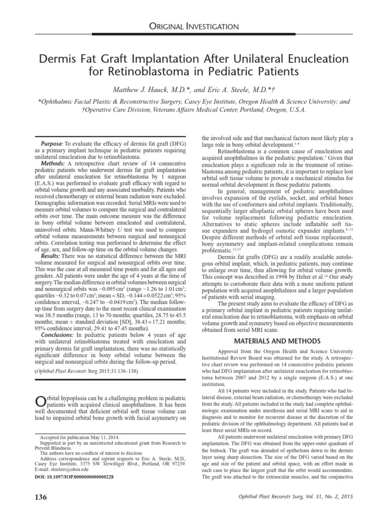 Dermis Fat Graft in Pediatric Enucleation | PDF | Dental Implant ...