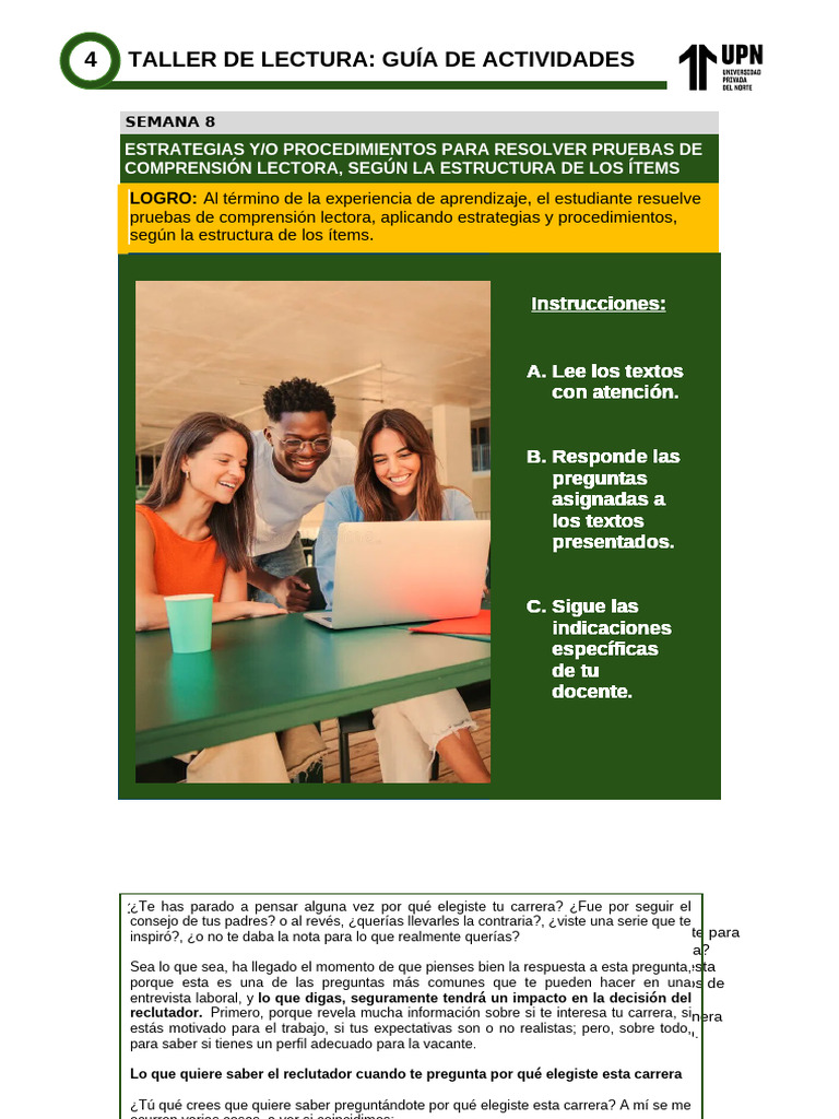 SEM4 - Guía de Actividades de Lectura | PDF | Comprensión lectora ...