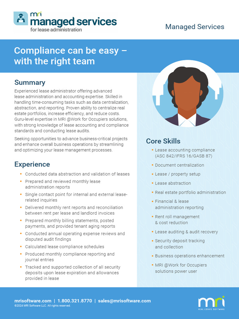 MRI Lease Administration Services Resume Datasheet v2 1 2 PDF | PDF | Lease | Accounting
