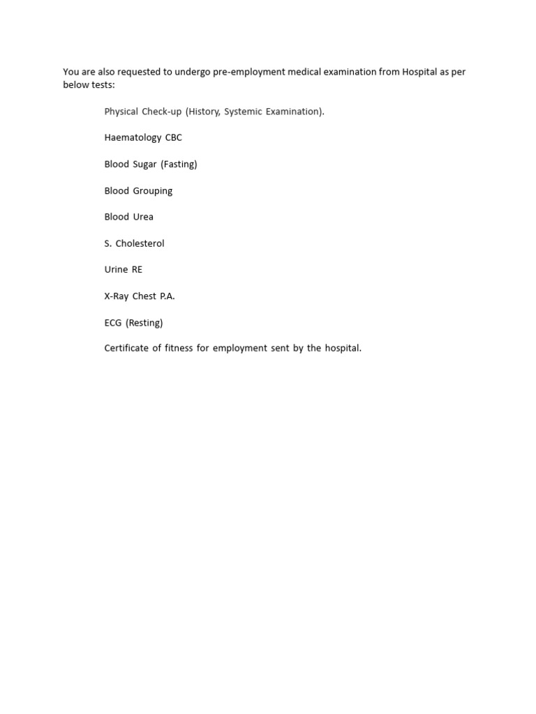 Pre Employment Medical Checkup | PDF