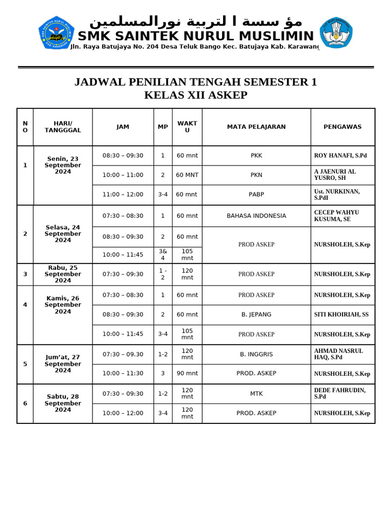 Jadwal PTS | PDF