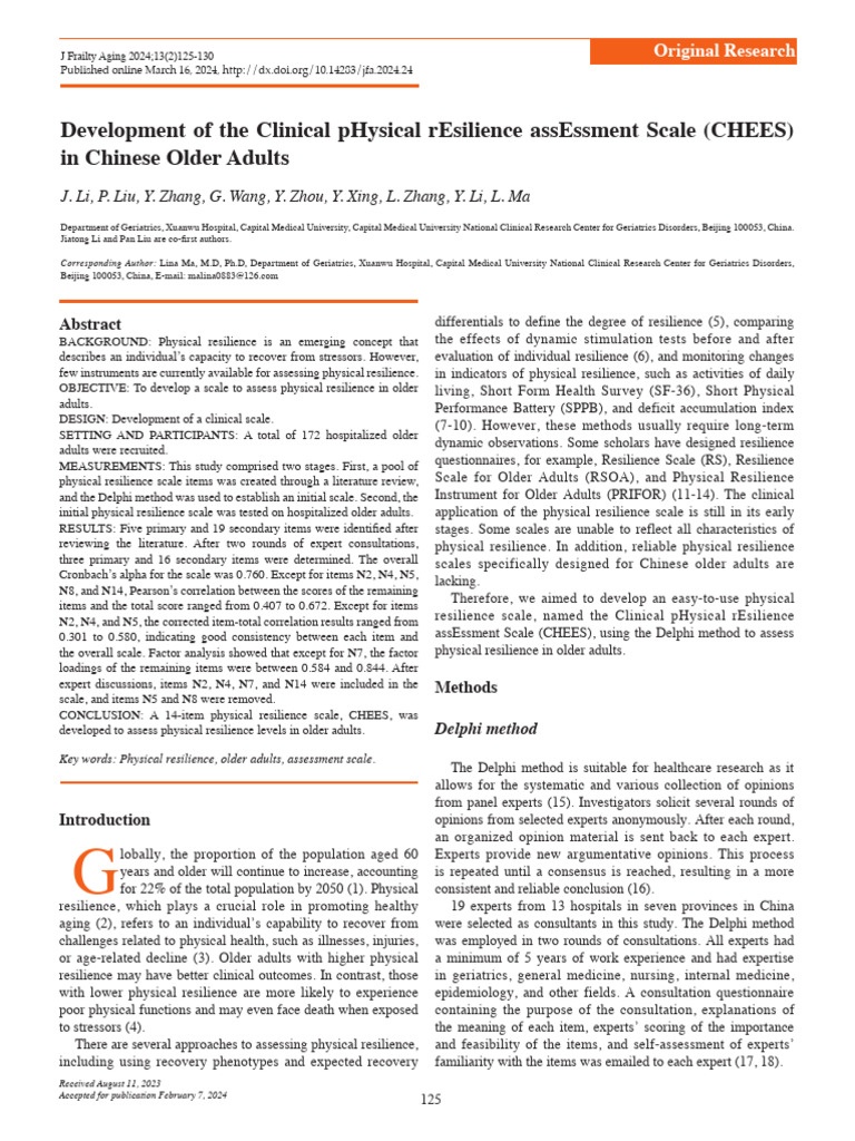 Development of The Clinical PHysical REsilience As | PDF | Geriatrics ...