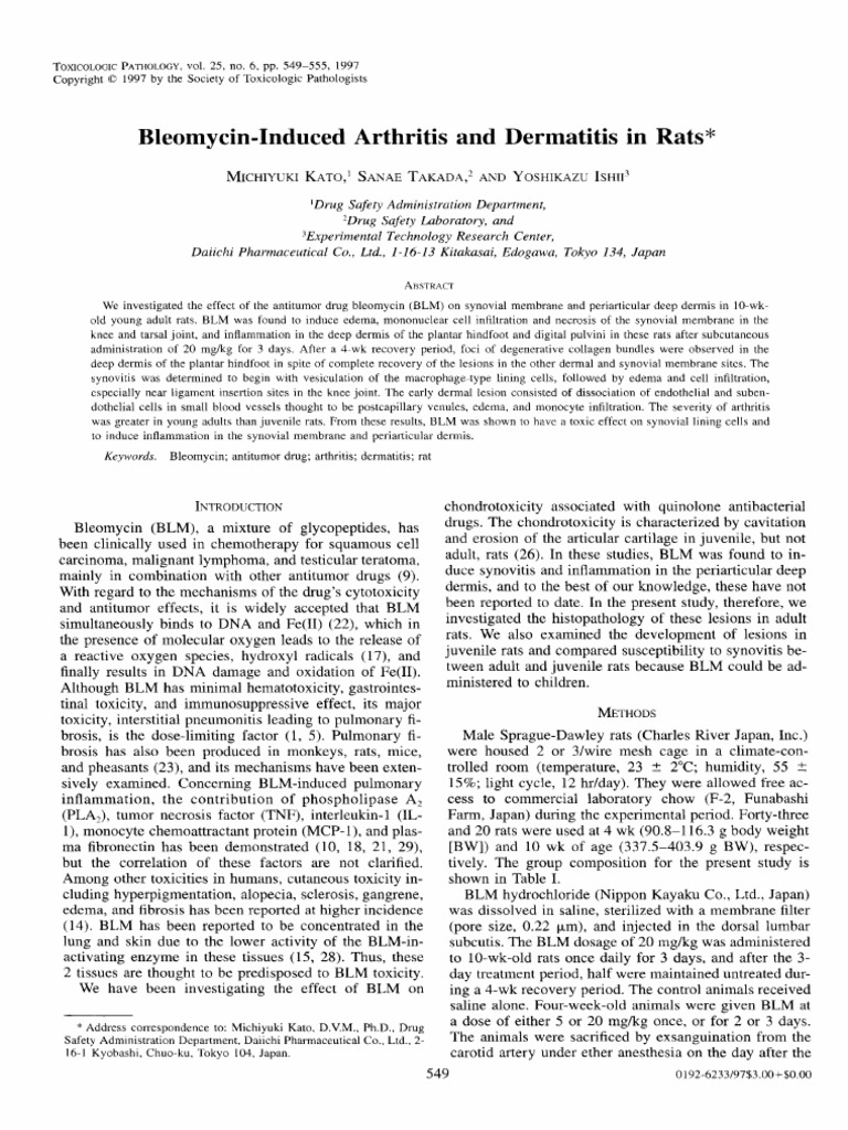 Bleomycin Induced Arthritis and Dermatitis in Rats | PDF | Macrophage ...