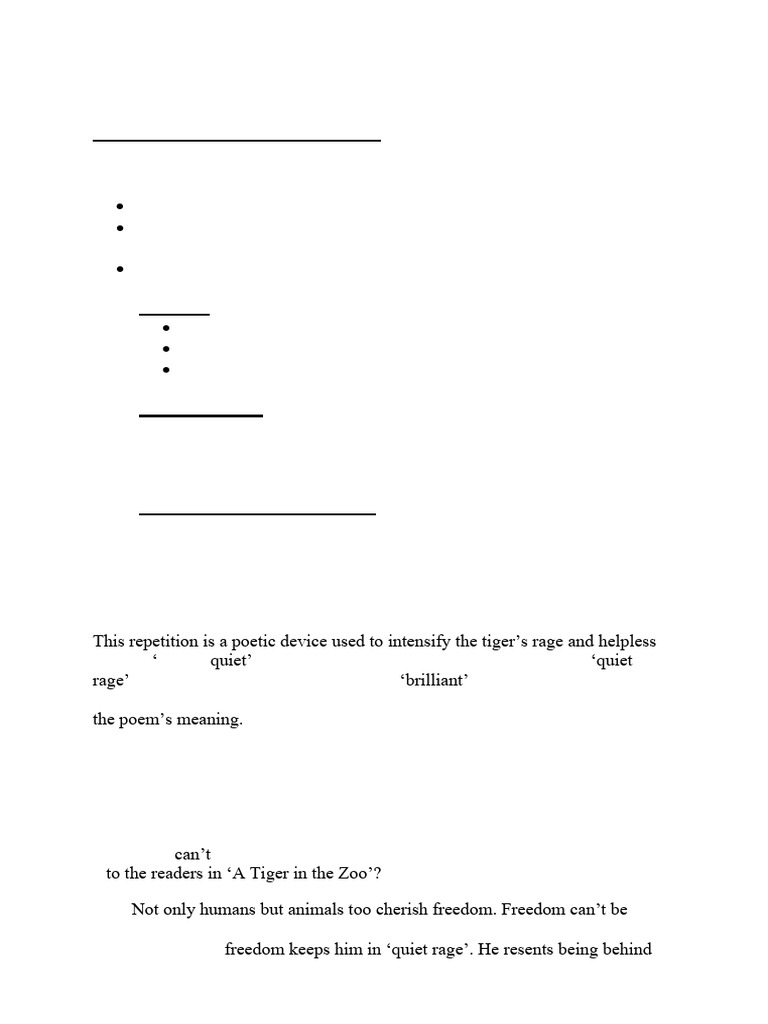 Notes - A Tiger in The Zoo | PDF | Tiger | Zoology