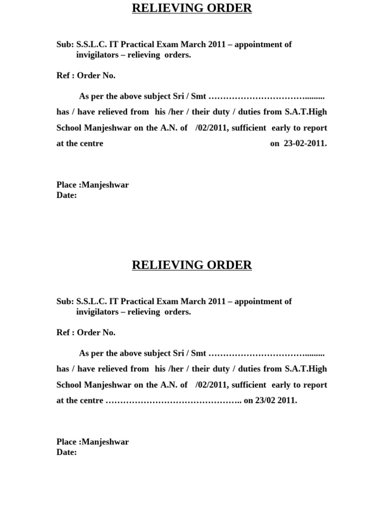 Relieving Order It | PDF