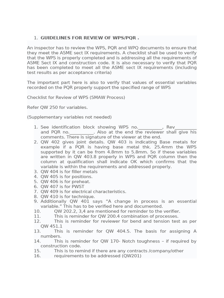 WPS/PQR Review Guidelines | PDF