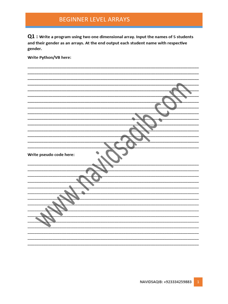 Beginner Level Arrays Sheet 1 | PDF | Computer Engineering