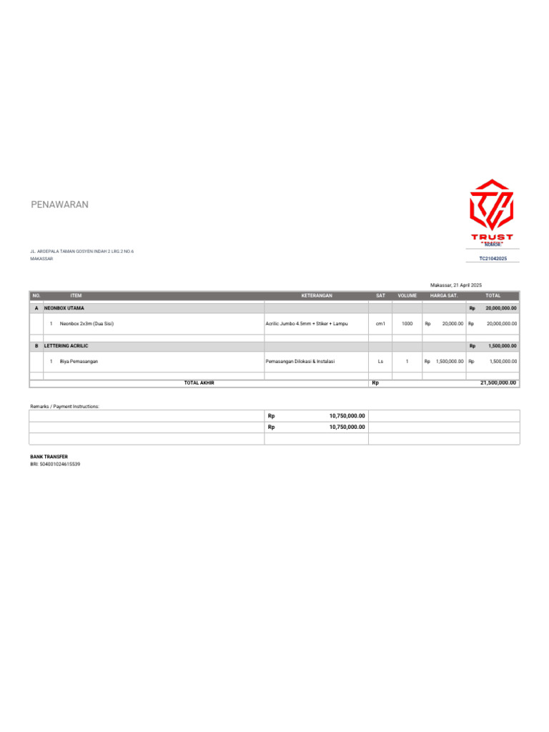 Penawaran Neonbox BCC | PDF