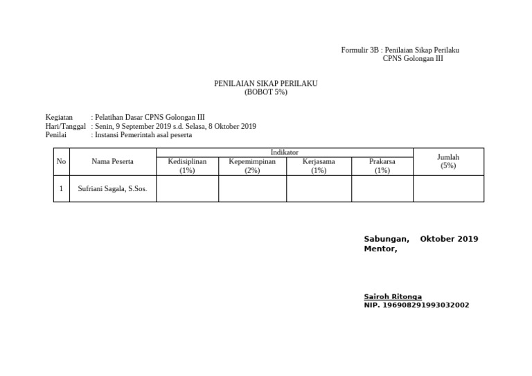Formulir 3B Latsar Sufriani Sagala | PDF