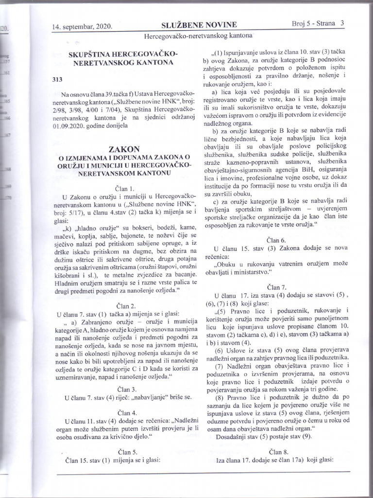 B Zakon o Izmjenama I Dopunama Zakona o Oružju I Municiji U HNK | PDF