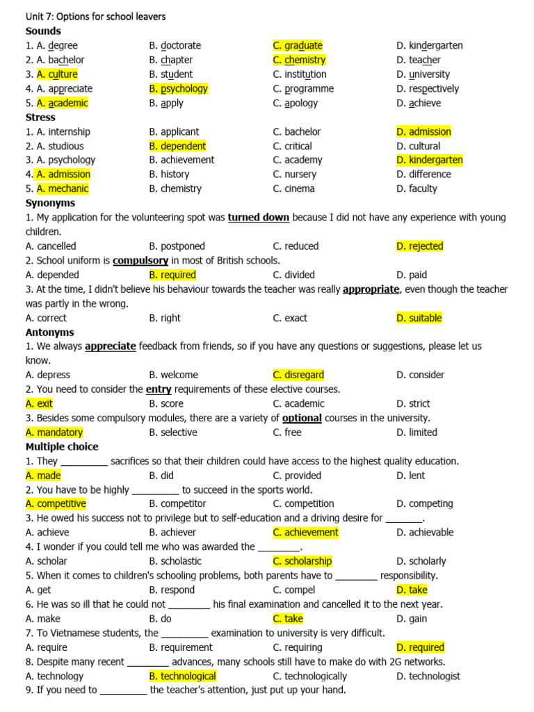 UNIT 7 - Key | PDF | Cost Of Living | University