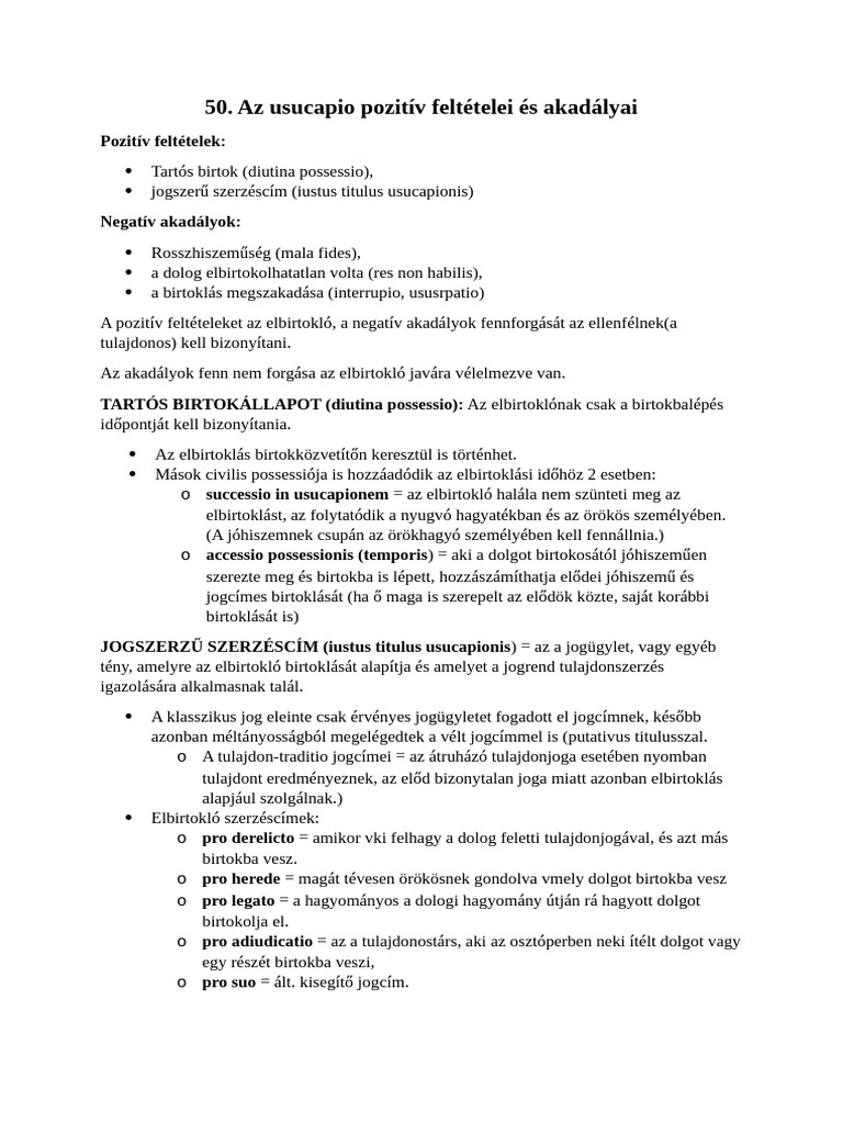 Az Usucapio Pozitív Feltételei És Akadályai | PDF