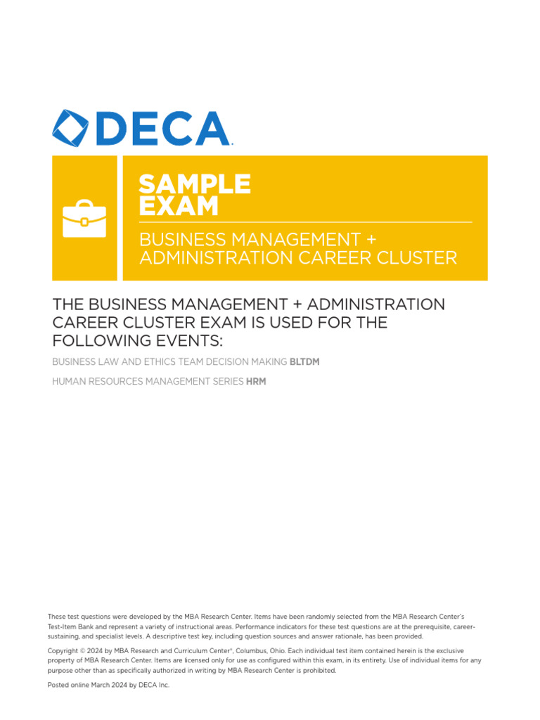 Sample Exam: Business Management + Administration Career Cluster | PDF ...