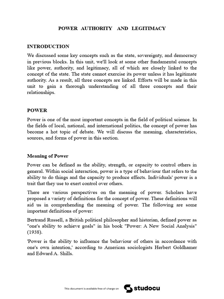 Understanding Power, Authority, Legitimacy | PDF | Power (Social And ...