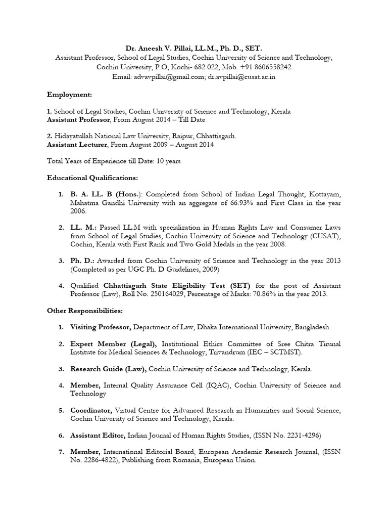 Full Profile Dr. Aneesh Dr. Aneesh v. Pillai | PDF | Kerala | Sustainability