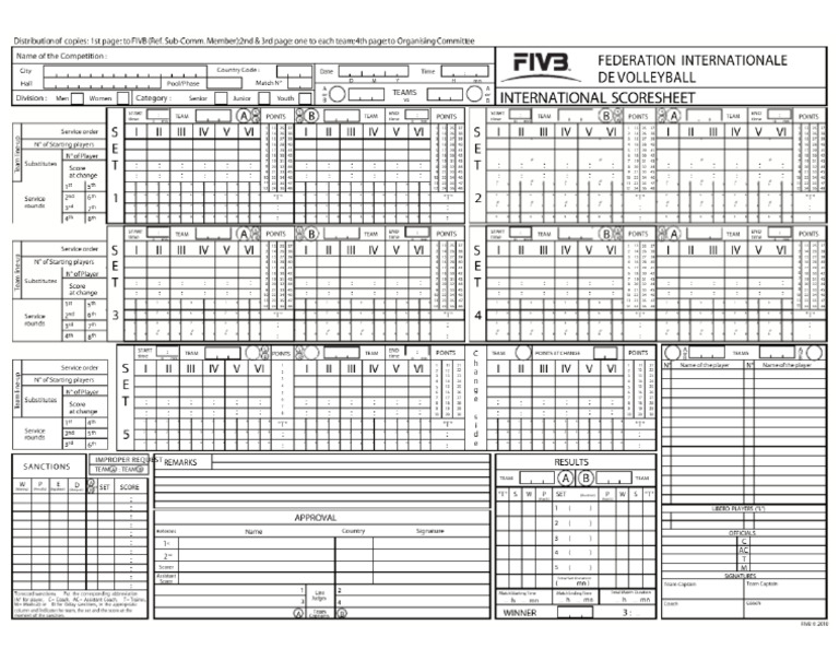 FIVB Scoresheet | PDF