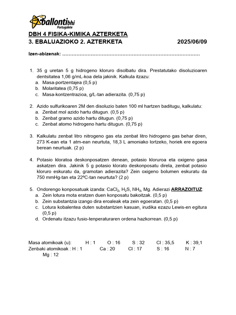 3.2 Molak, Gasak, Disoluzioak+Erreakzioak+Lotura | PDF