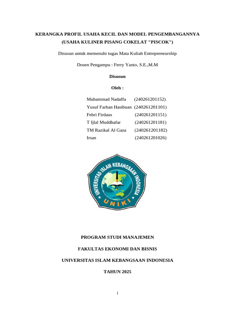 Profil dan Pengembangan Usaha Piscok | PDF