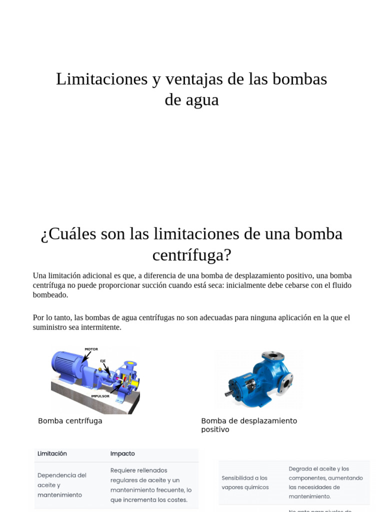 Ventajas y desventajas de bombas de agua | PDF | Bomba | Agua