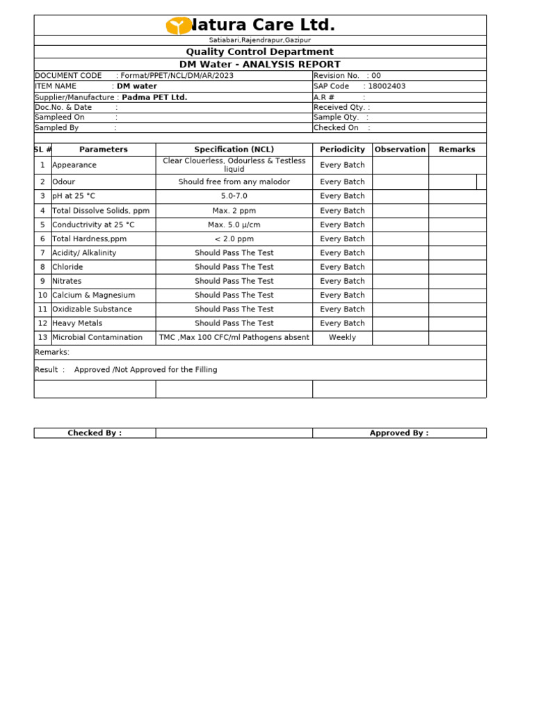 03.DM Water Test Report | PDF