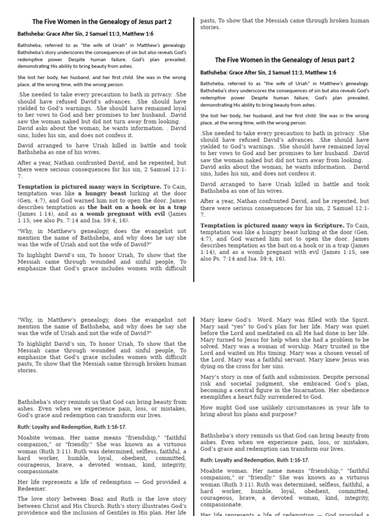 The Five Women in The Genealogy of Jesus Part 2 | PDF | Mary, Mother Of ...