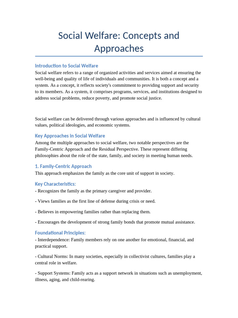 Social Welfare Concepts and Approaches | PDF | Family | Poverty