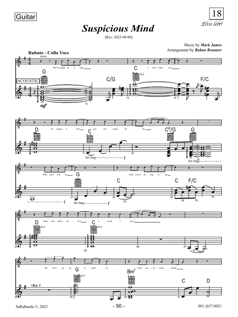 Suspicious Minds Guitar Arrangement | PDF