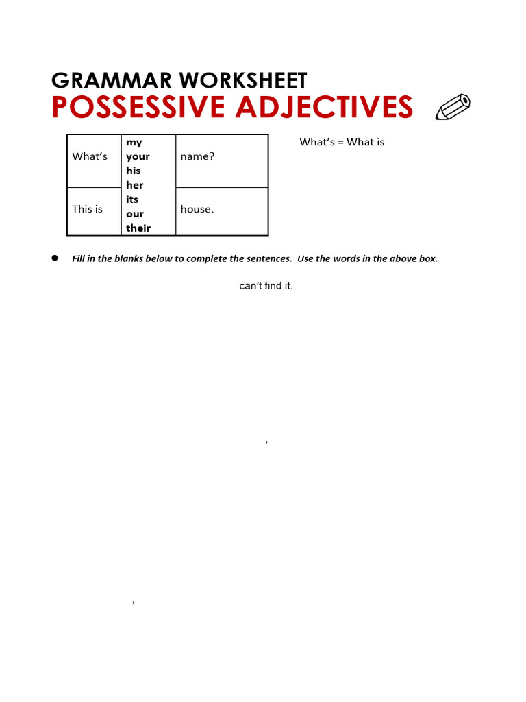 Worksheet-Possessive Adj Questions | PDF | Language Arts & Discipline