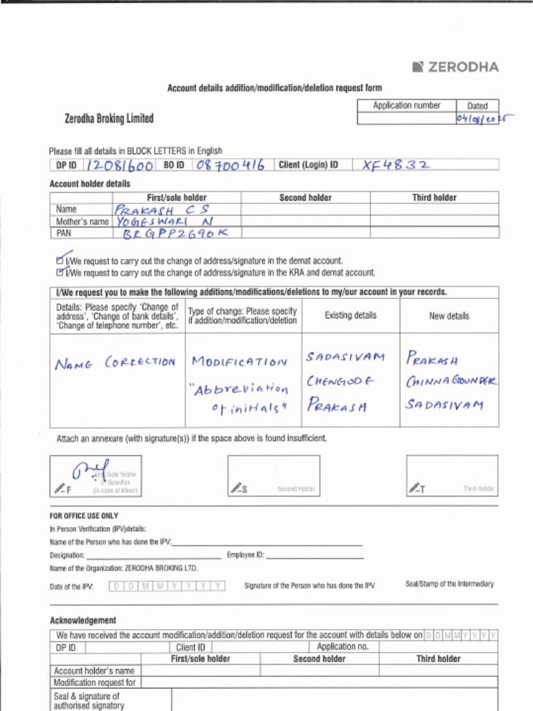 Zerodha Namecorrection | PDF