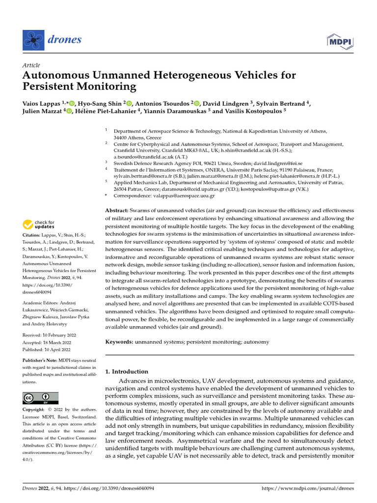 Autonomous Unmanned Heterogeneous Vehicles For Persistent Monitoring ...