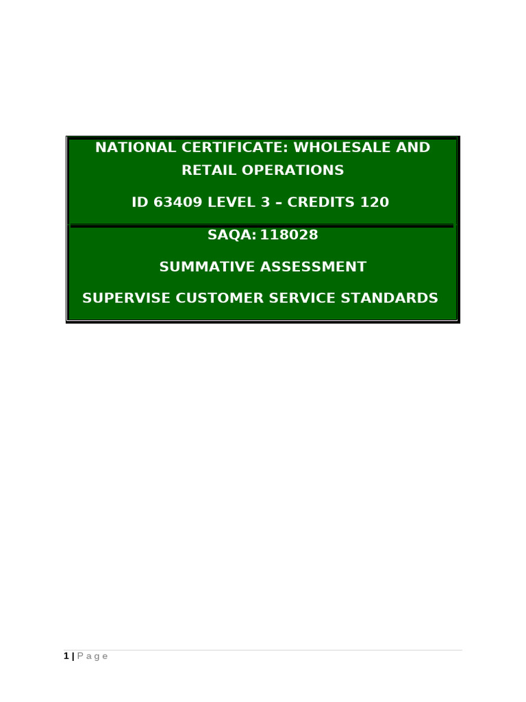 Saqa - 118028 - Summative Assessment | PDF | Educational Assessment ...