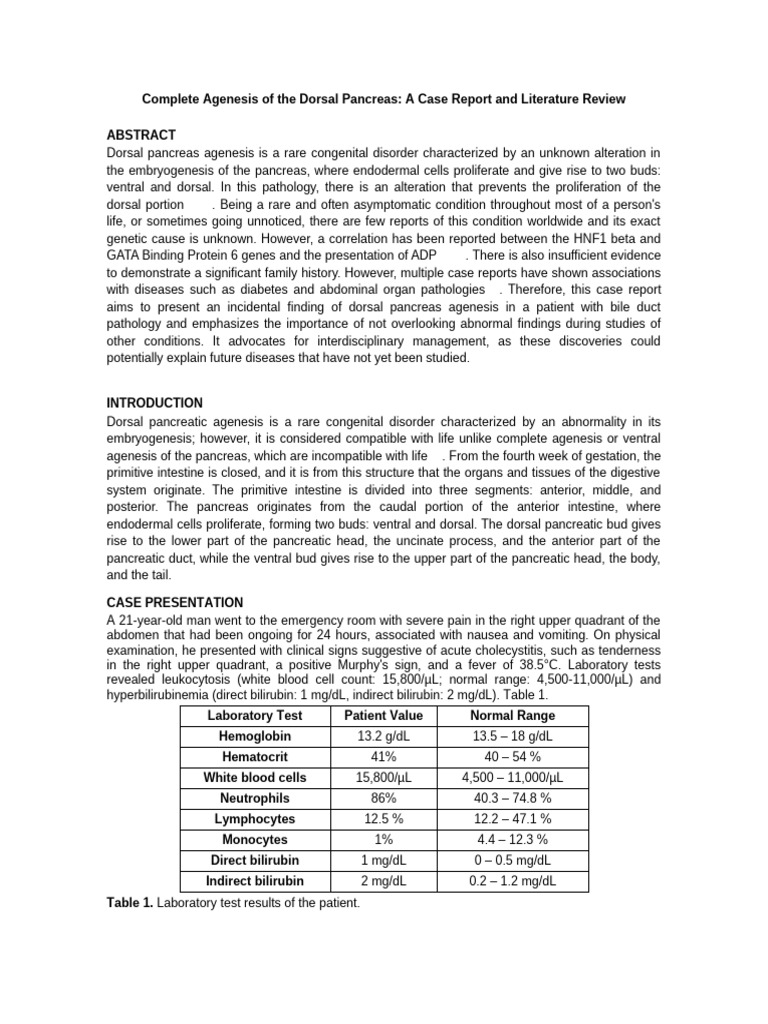 Dorsal Pancreas Agenesis Case Study | PDF | Pancreas | Medical Specialties